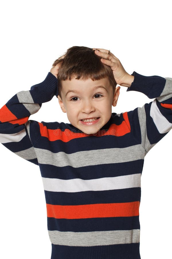 Little Boy Clutched at His Head. Stock Photo - Image of beauty ...