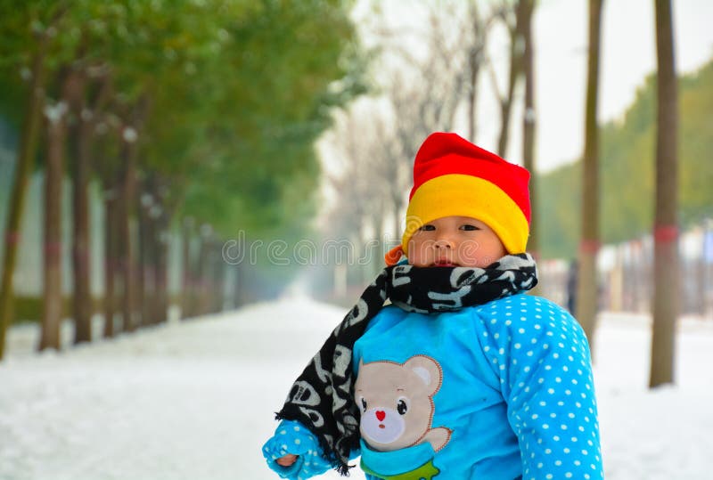 The Little Boy in the Cold Snow Stock Image - Image of walk, happy ...