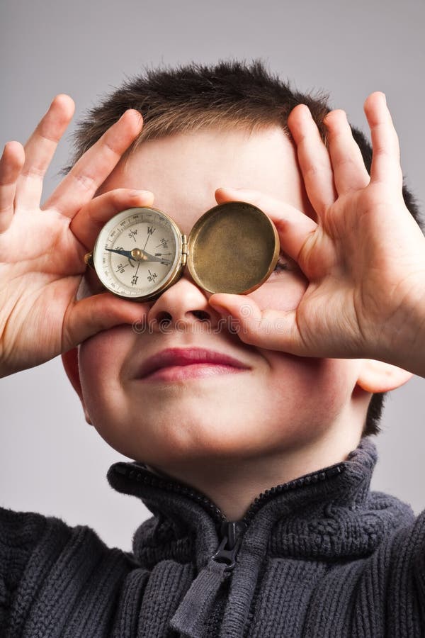 Little boy with compass stock photo. Image of enjoyment - 8486404