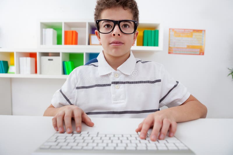 Little Boy with Computer Keyboard, Stock Image - Image of student ...