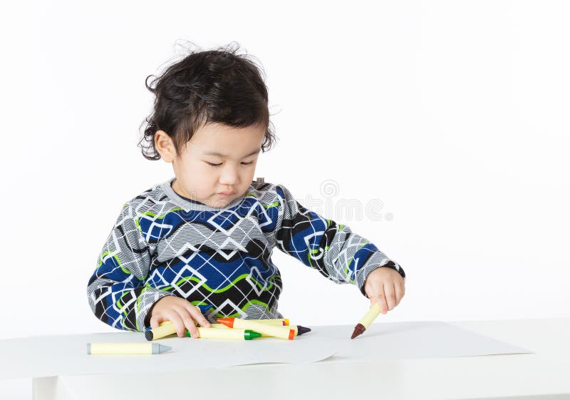 Little Boy Concentrate on Drawing Stock Image - Image of child, enjoy ...