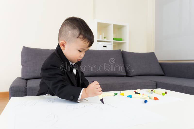 Little Boy Concentrate on Drawing Stock Image - Image of school ...