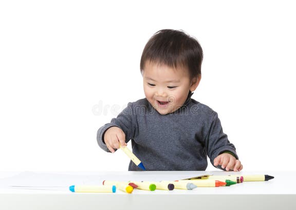Little Boy Concentrate on Drawing Stock Image - Image of child, asia ...