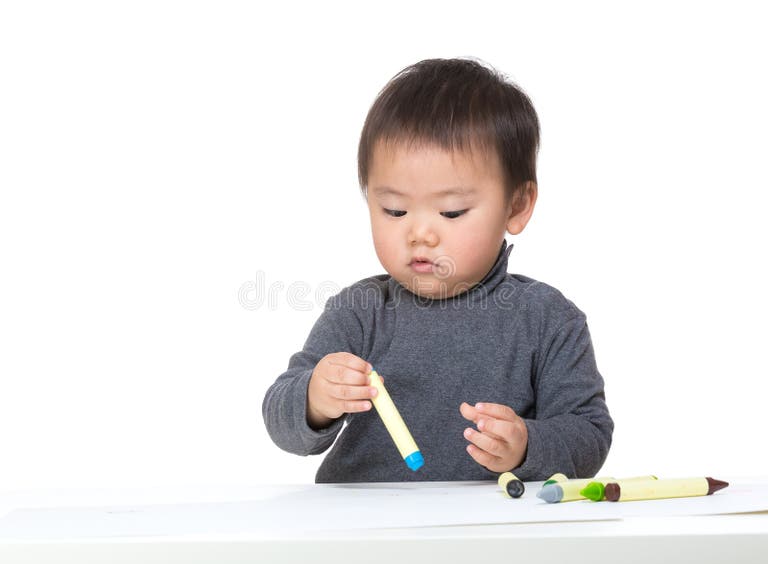 Little Boy Concentrate on Drawing Stock Image - Image of education ...