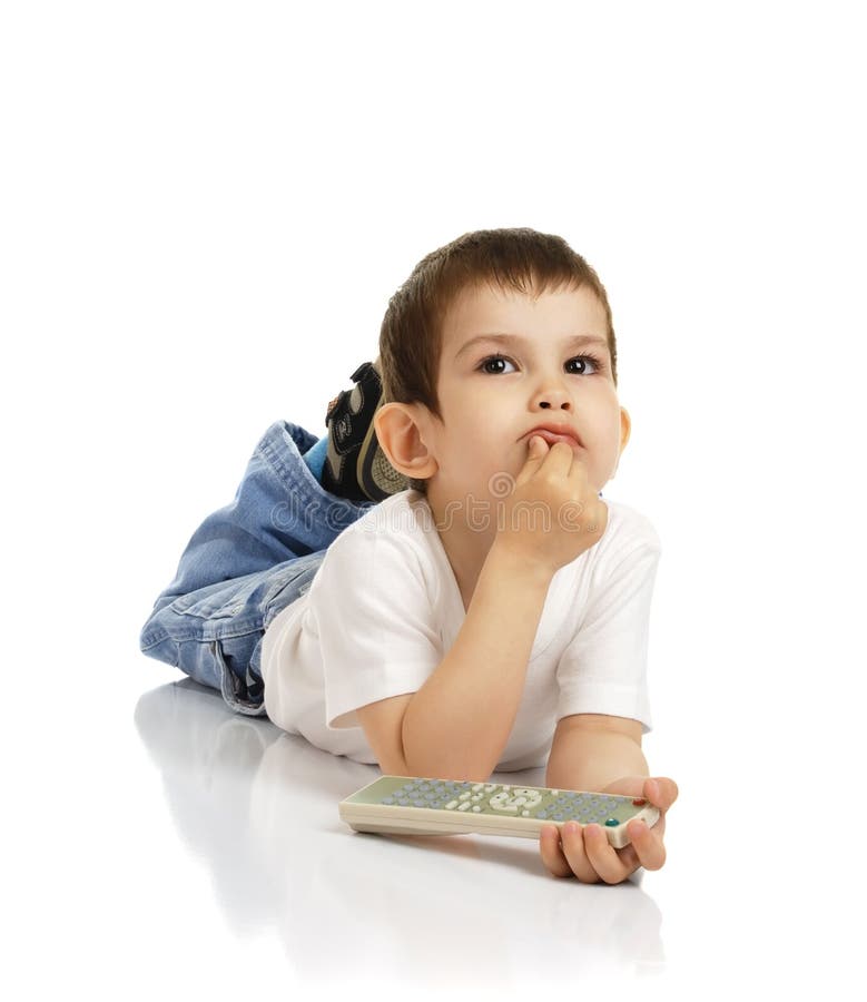 The Little Boy with the Control Panel from the TV Stock Image - Image ...
