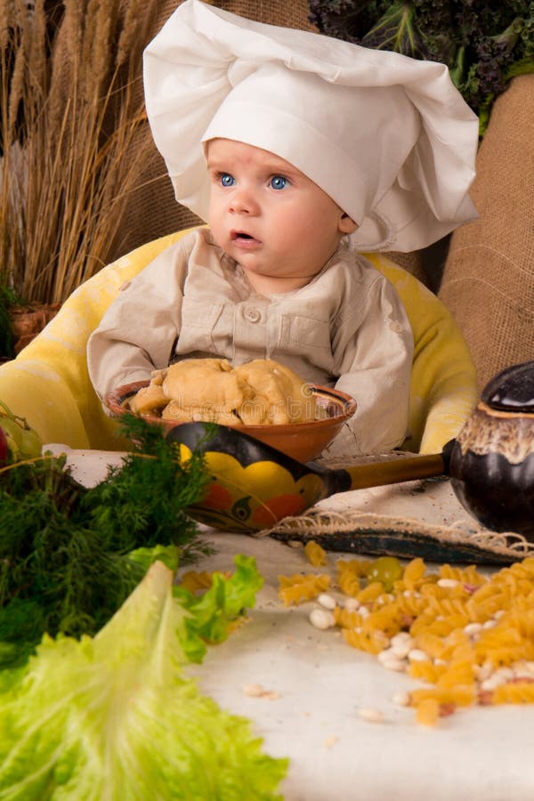 Little Boy in the Cook Costume Stock Image - Image of children, bread ...