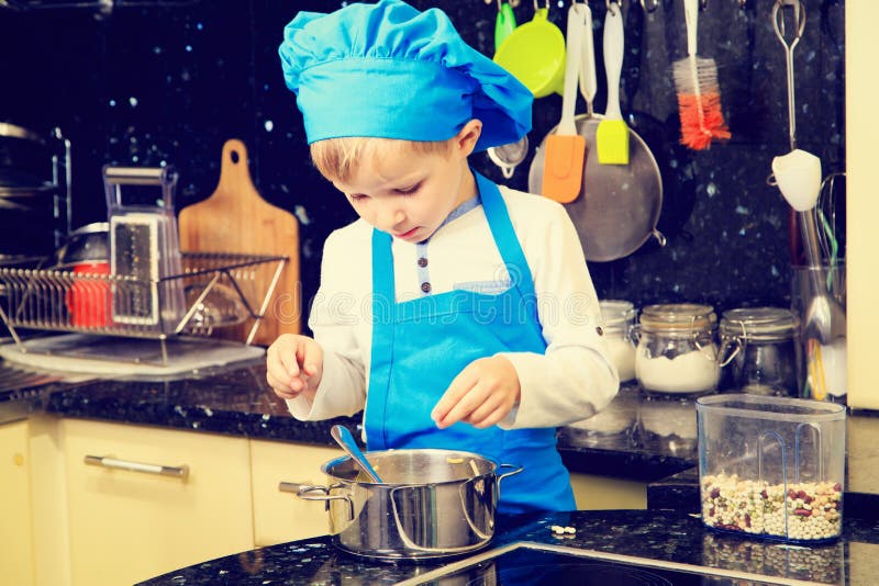 Little Boy Cooking in Kitchen Interior Stock Image - Image of learning ...