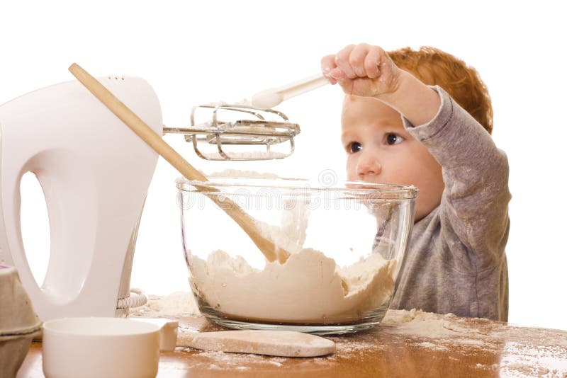 Little Boy Cooking and Making Mess in Kitchen Stock Image - Image of ...