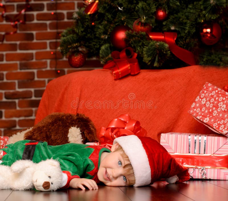 Little Boy in Costume in Christmas Interior Stock Image - Image of ...