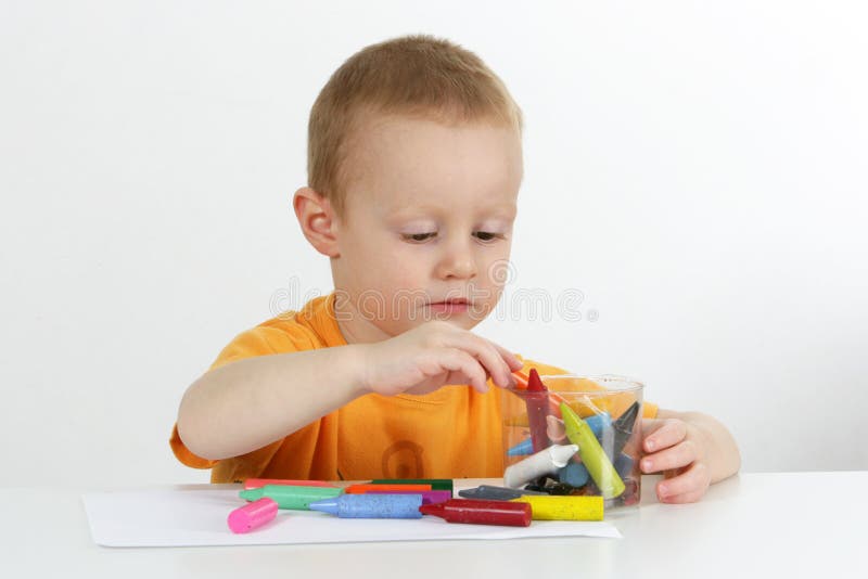Little boy with crayons stock photo. Image of learning - 34416258
