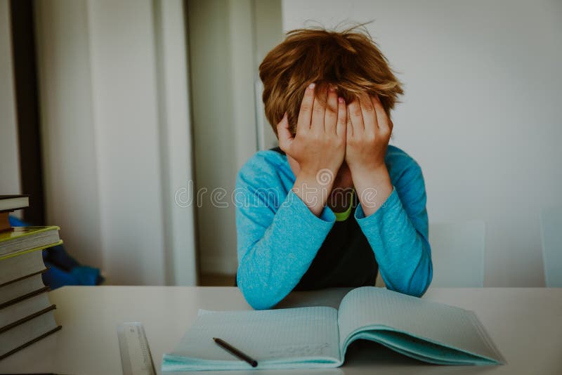 Little Boy Cry Tired of Doing Homework, Overload, Stock Photo - Image ...