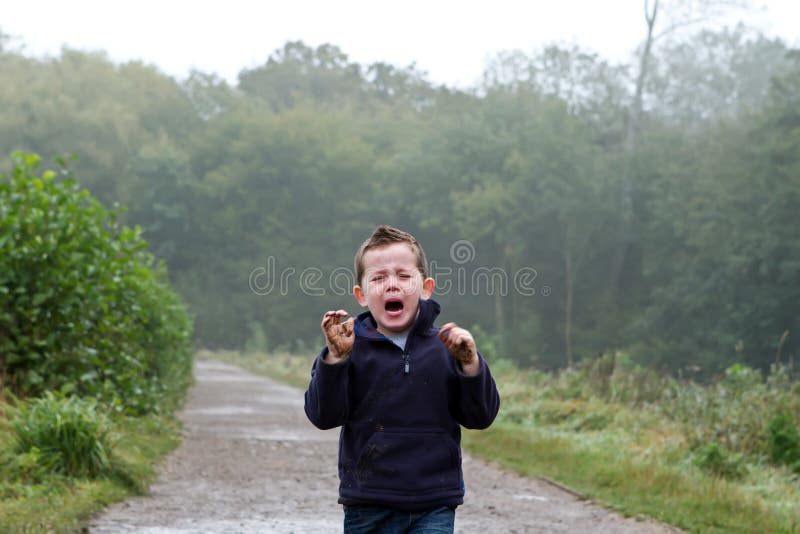 Little Boy Crying Out in the Woods Stock Photo - Image of beautiful ...