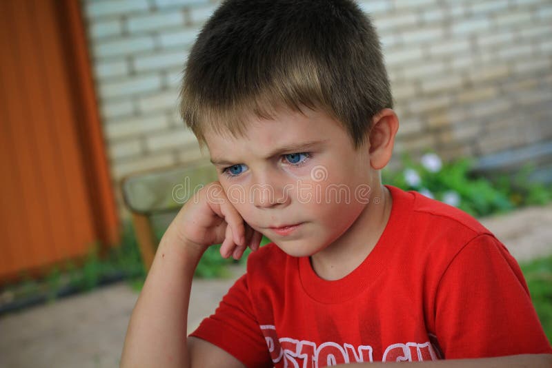 Little Boy Deep in Thoughts Stock Photo - Image of think, stubborn ...