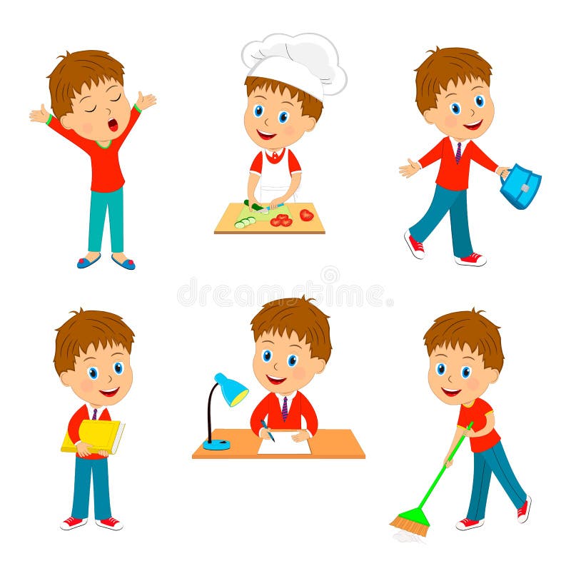 Little Boy Different Activity Collection Stock Vector - Illustration of ...