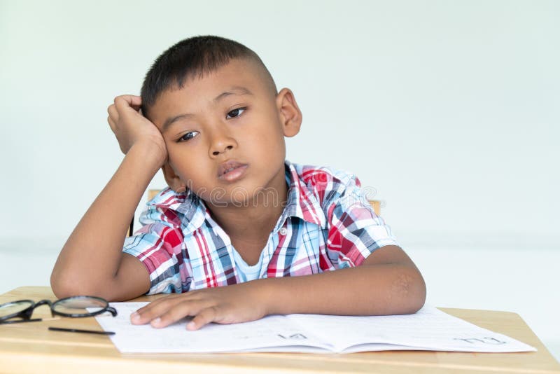 Little Boy Do Not Do Homework Stock Image - Image of cover, cute: 124485271