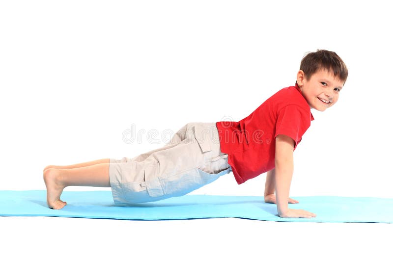 The Little Boy Does Exercise. Stock Image - Image of exercise ...
