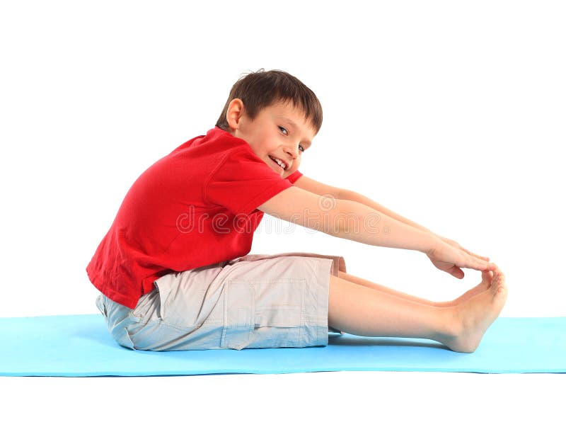 The Little Boy Does Exercise. Stock Image - Image of exercise ...