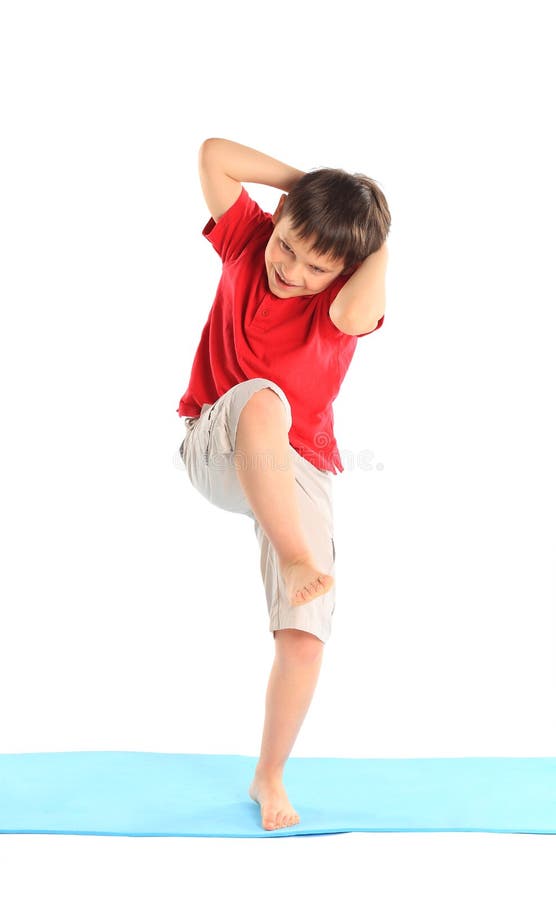 The Little Boy Does Exercise. Stock Image - Image of exercise ...