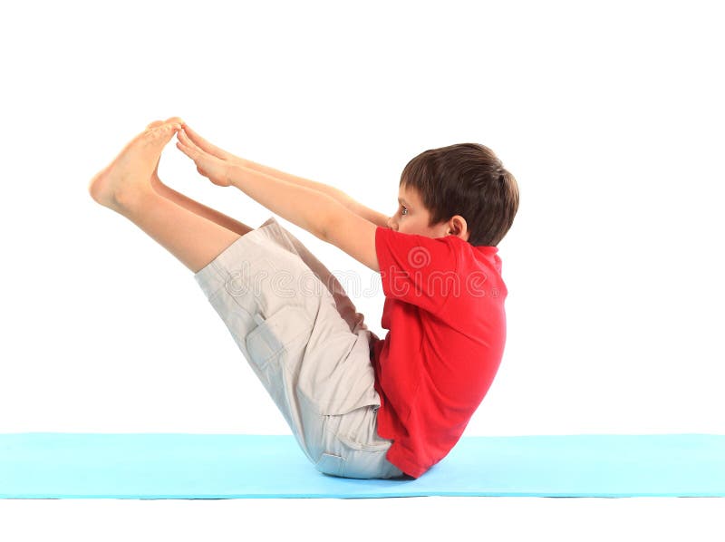 The Little Boy Does Exercise. Stock Image - Image of exercise ...