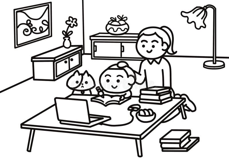 Little Boy Doing Homework at Home Stock Vector - Illustration of home ...