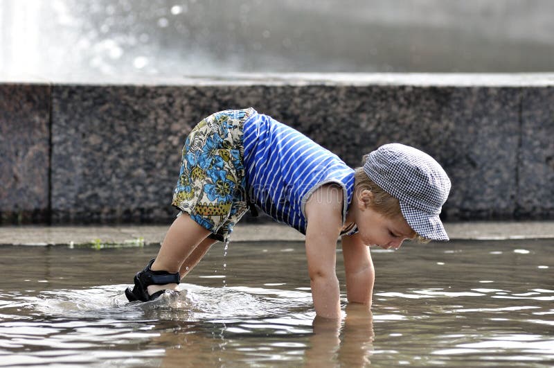 Little Boy Doing a Push-up in Water Stock Photo - Image of healthy ...