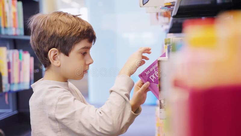 Cute Little Boy Reading a Book in the Library Stock Footage - Video of ...