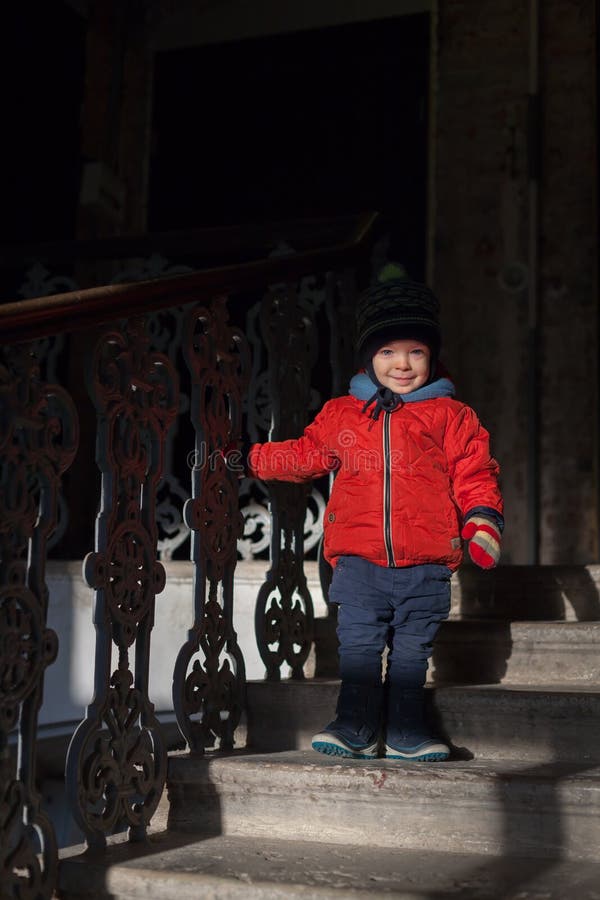 Little Boy Down the Stairs. Stock Image - Image of cute, face: 84630689