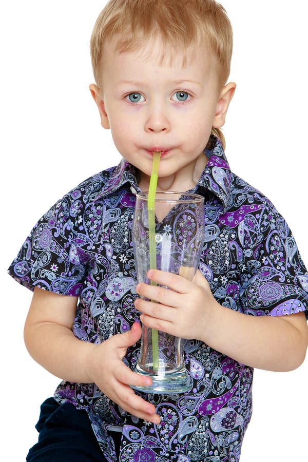 Little Boy Drank through a Straw Stock Photo - Image of enjoyment ...