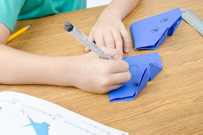 Little Boy Drawing on Paper Art Origami Stock Photo - Image of gift ...