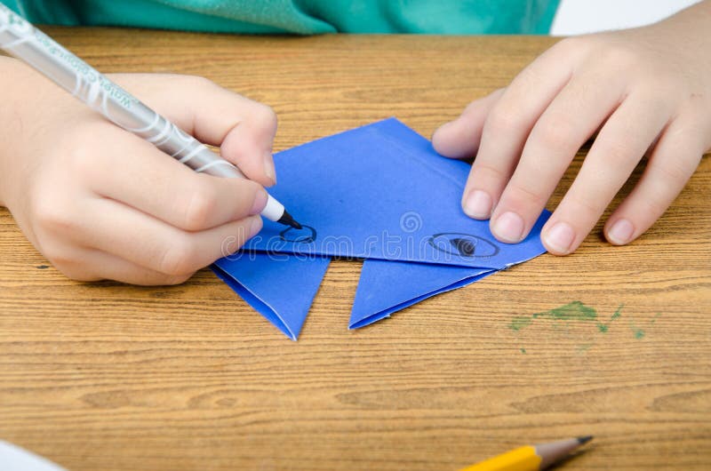 Little Boy Drawing on Paper Art Origami Stock Photo - Image of origami ...