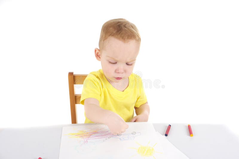 Little Boy is Drawing the Picture Stock Photo - Image of pencil ...
