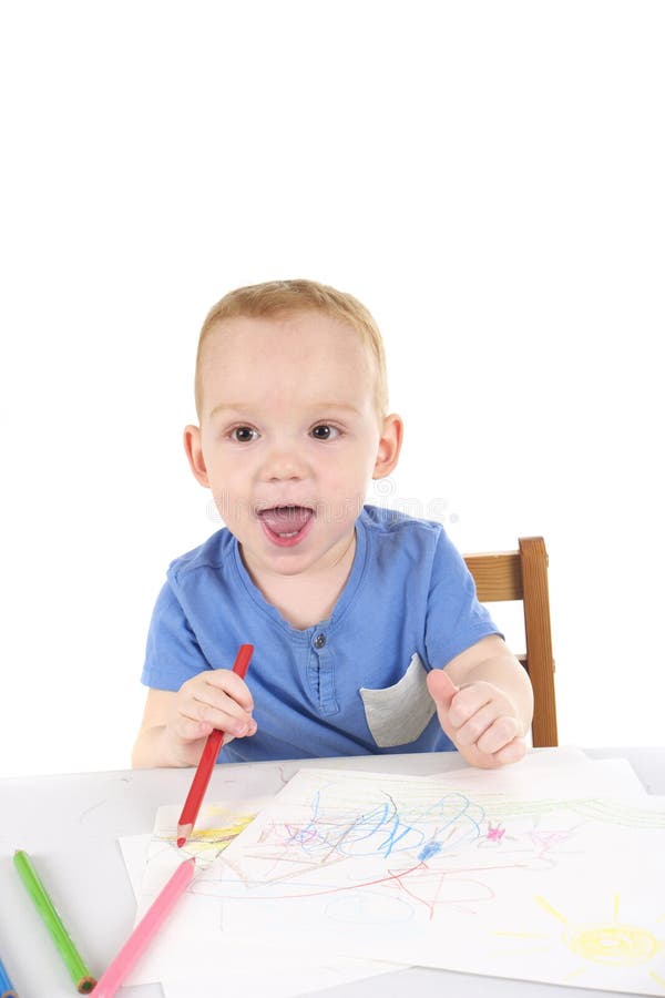 Little Boy is Drawing the Picture Stock Image - Image of concerned ...