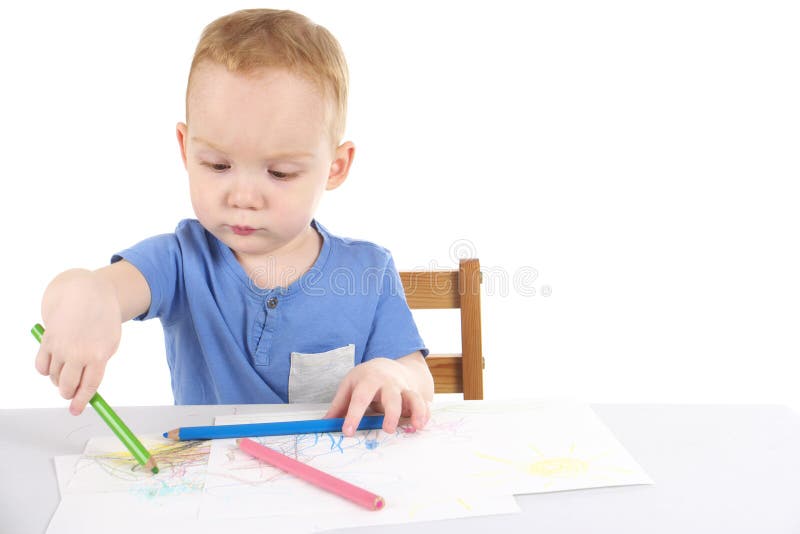 Little Boy is Drawing the Picture Stock Photo - Image of kindergarten ...
