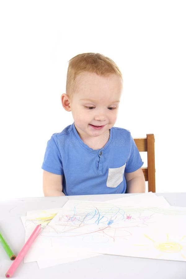 Little Boy is Drawing the Picture Stock Photo - Image of kindergarten ...