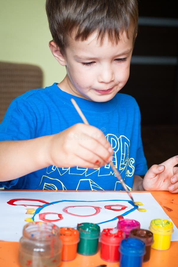Little boy draws stock image. Image of brush, artist - 57208229