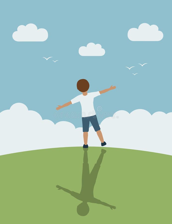 Little Boy by the Sea Dream about Flying in the Clouds Stock Vector ...