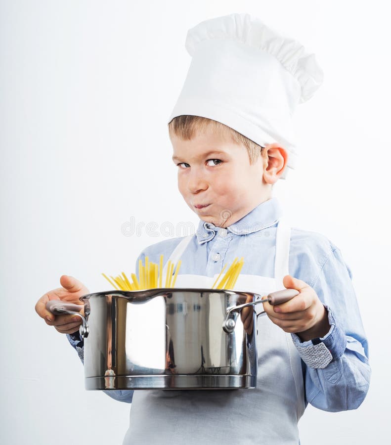 Little Boy Dressed Like a Chef Stock Photo - Image of caucasian, metal ...