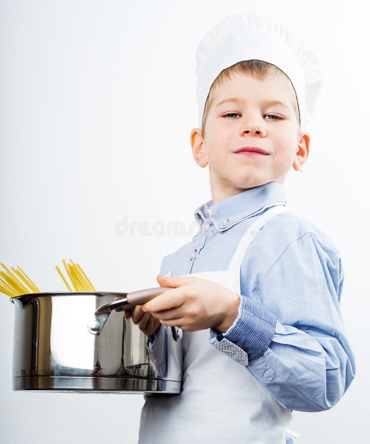 Little Boy Dressed Like a Chef Stock Image - Image of pasta, learning ...