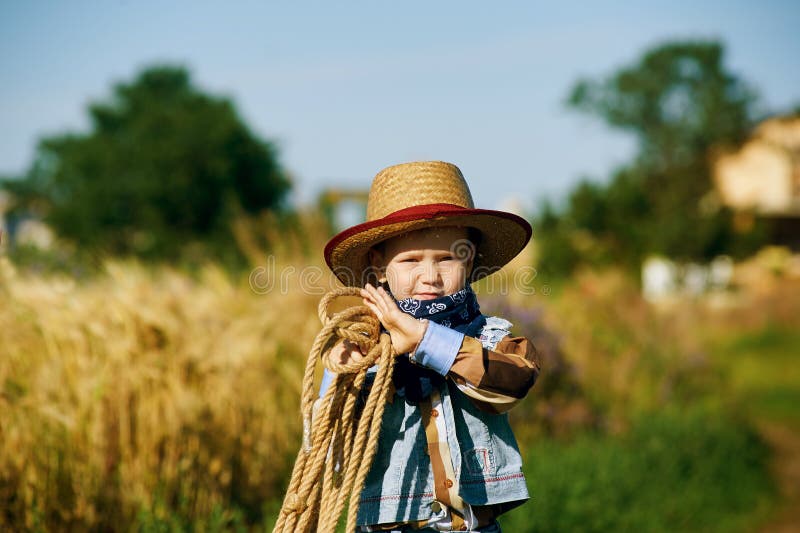 Little Boy Dressed in Western Style in the Field Stock Image - Image of ...