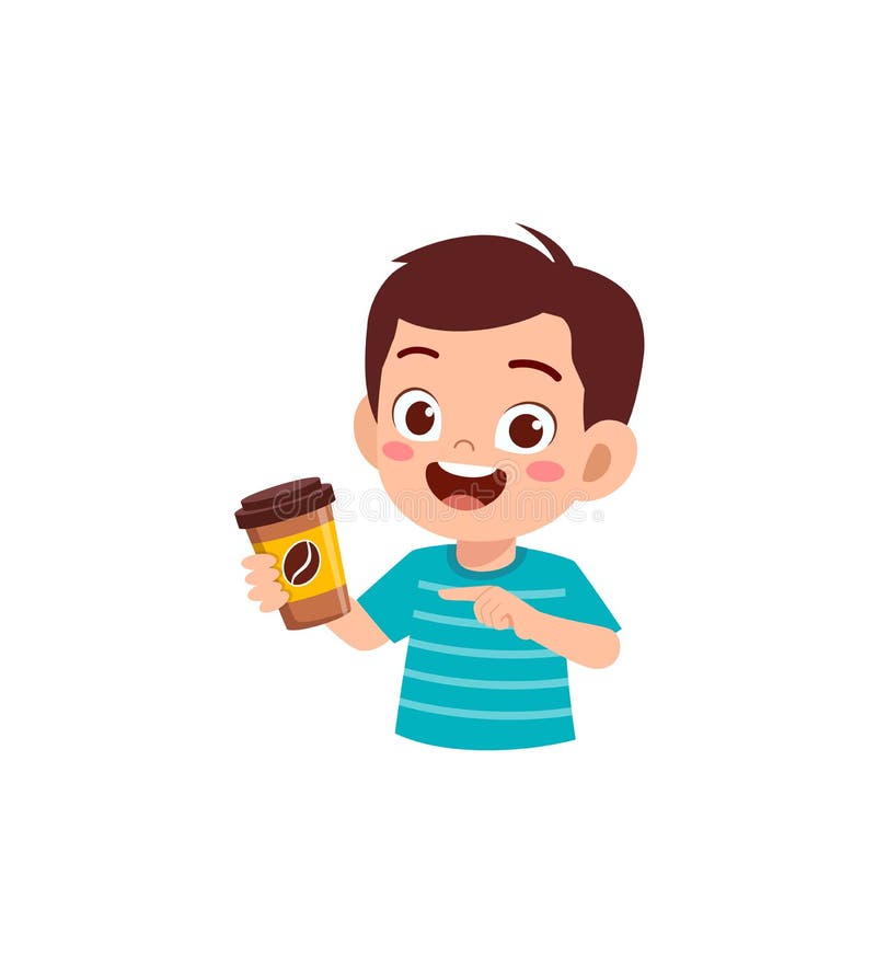 Little Boy Drink Hot Coffee and Feel Happy Stock Vector - Illustration ...