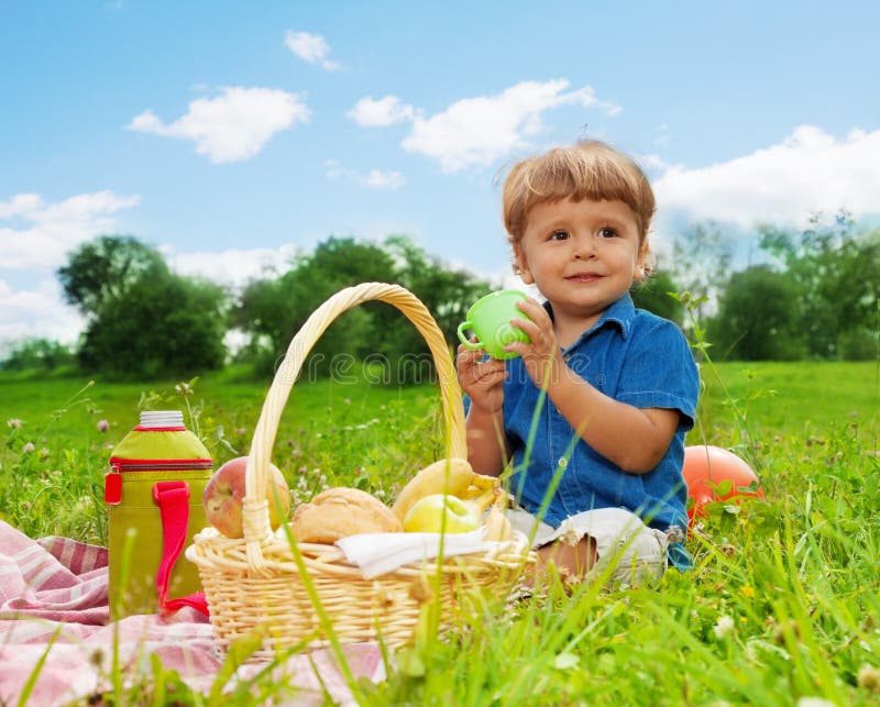 Little Boy Drinking on Picnic Stock Image - Image of leisure, nature ...