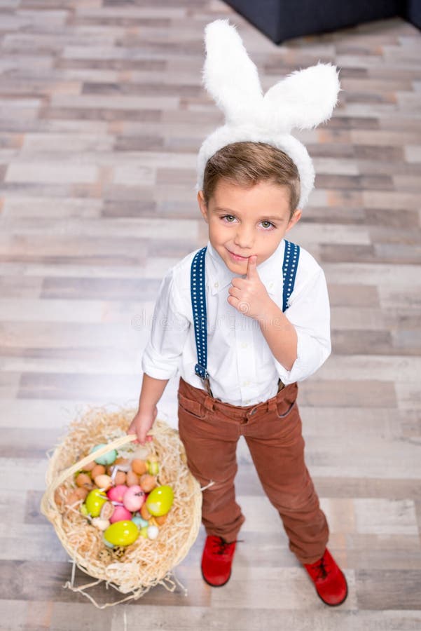 Little Boy with Easter Eggs Stock Image - Image of gesturing, eggs ...