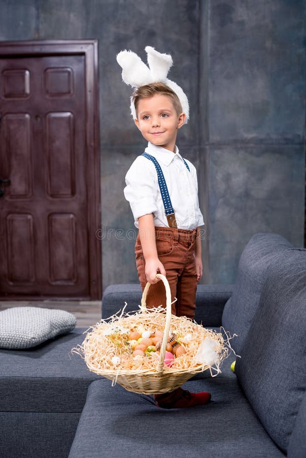 Little Boy with Easter Eggs Stock Image - Image of easter, festive ...