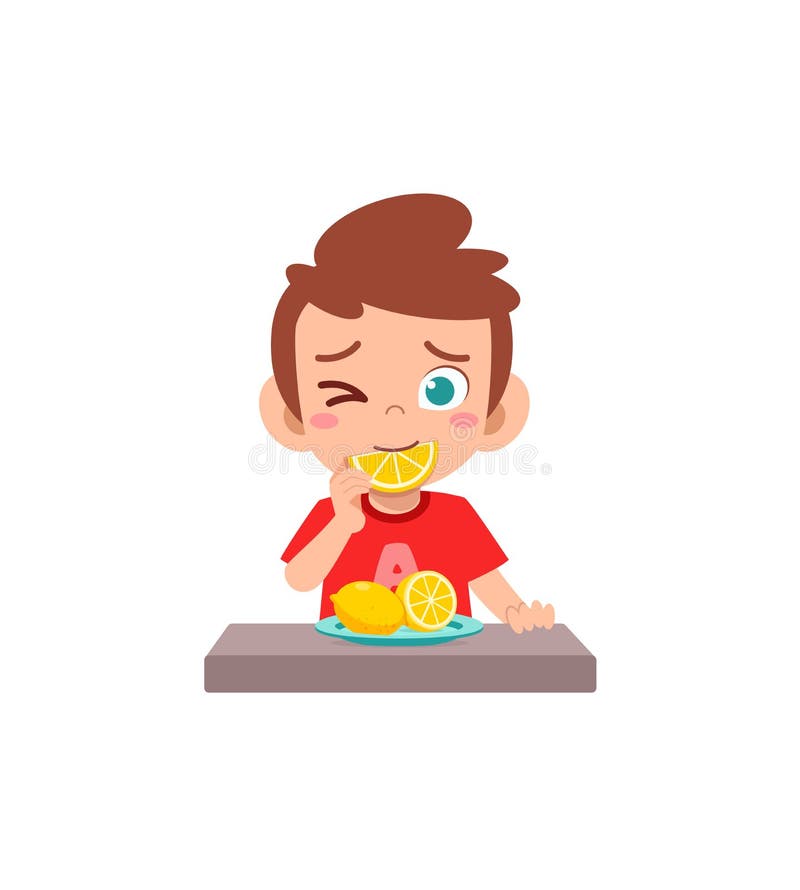 Little Boy Eat Sour Lemon and Show Funny Expression Stock Vector ...