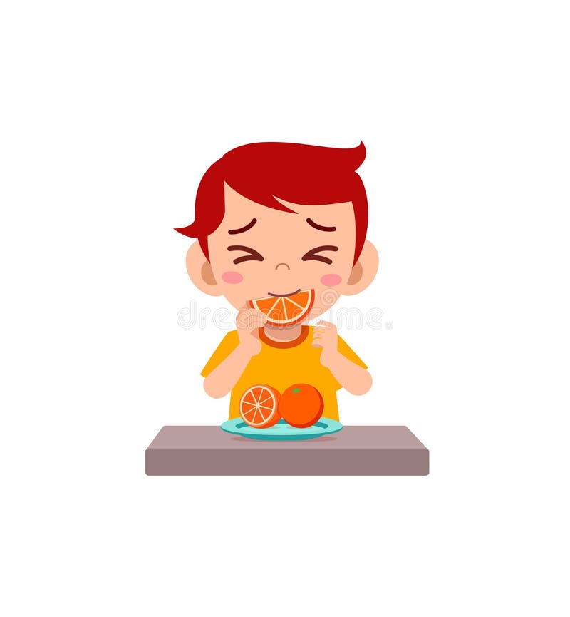 Little Boy Eat Sour Orange and Show Funny Expression Stock Vector ...