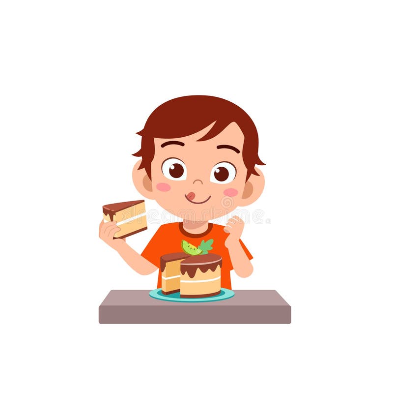 Little Boy Eat Sweet Cake and Feel Happy Stock Vector - Illustration of ...