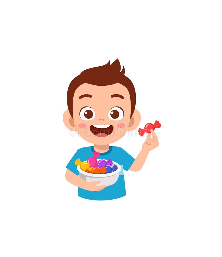 Little Boy Eat Sweet Candy and Feel Happy Stock Vector - Illustration ...