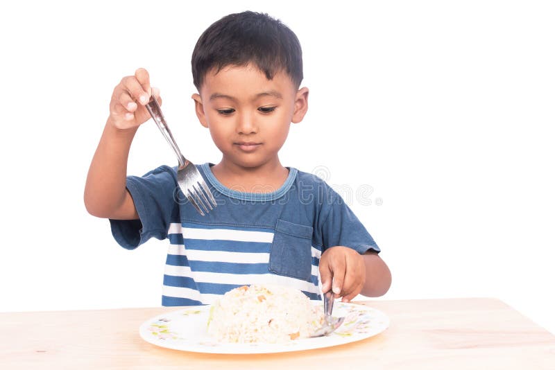 Little Boy Eating Fried Rice Stock Image - Image of fried, person: 76788249
