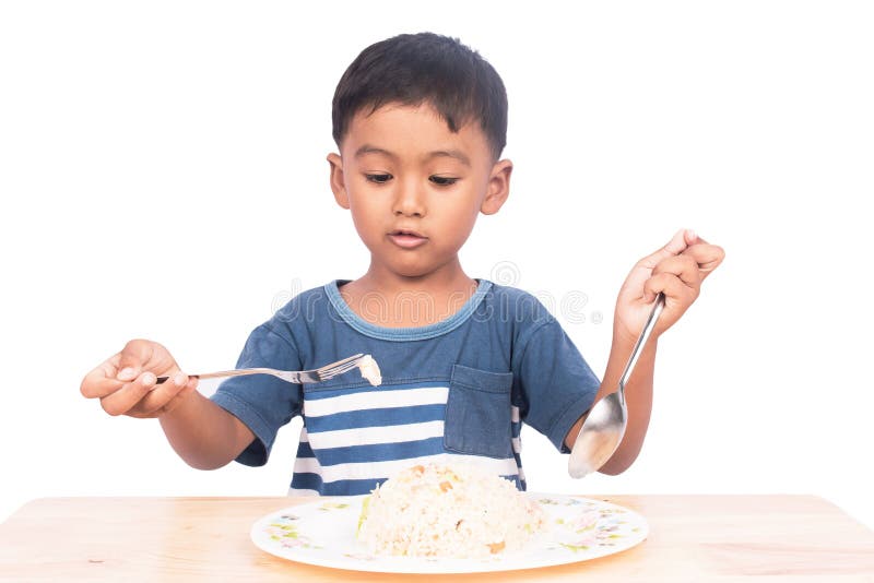 Little Boy Eating Fried Rice Stock Photo - Image of organic, male: 76788344