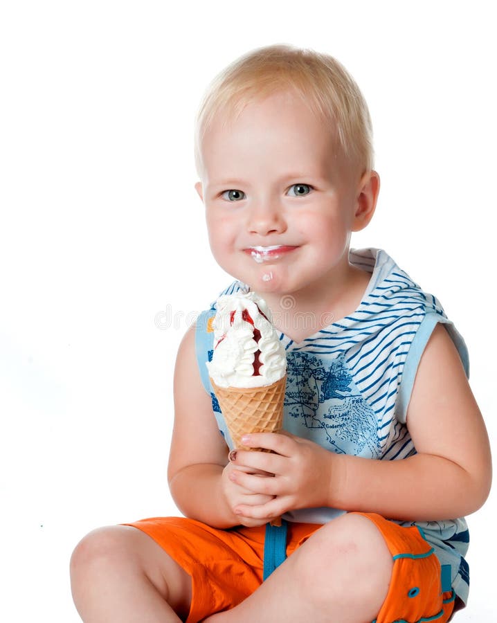 Little Boy Eating Ice Cream Stock Image - Image of happy, childhood ...